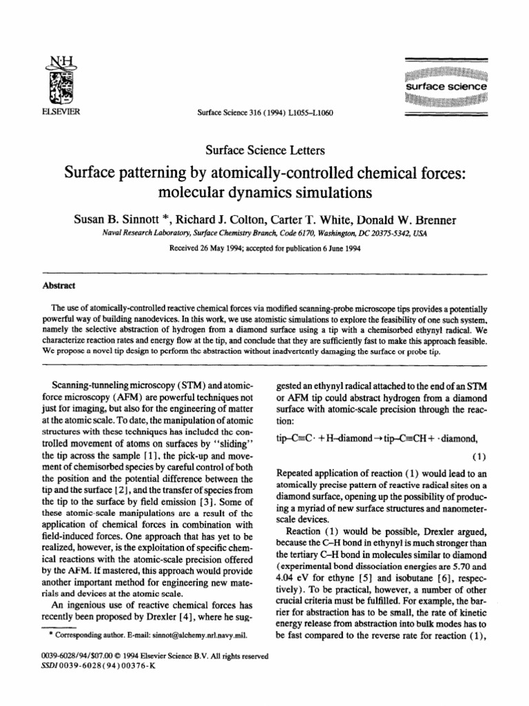 Susan B. Sinnott Et Al - Surface Patterning by Atomically-Controlled ...