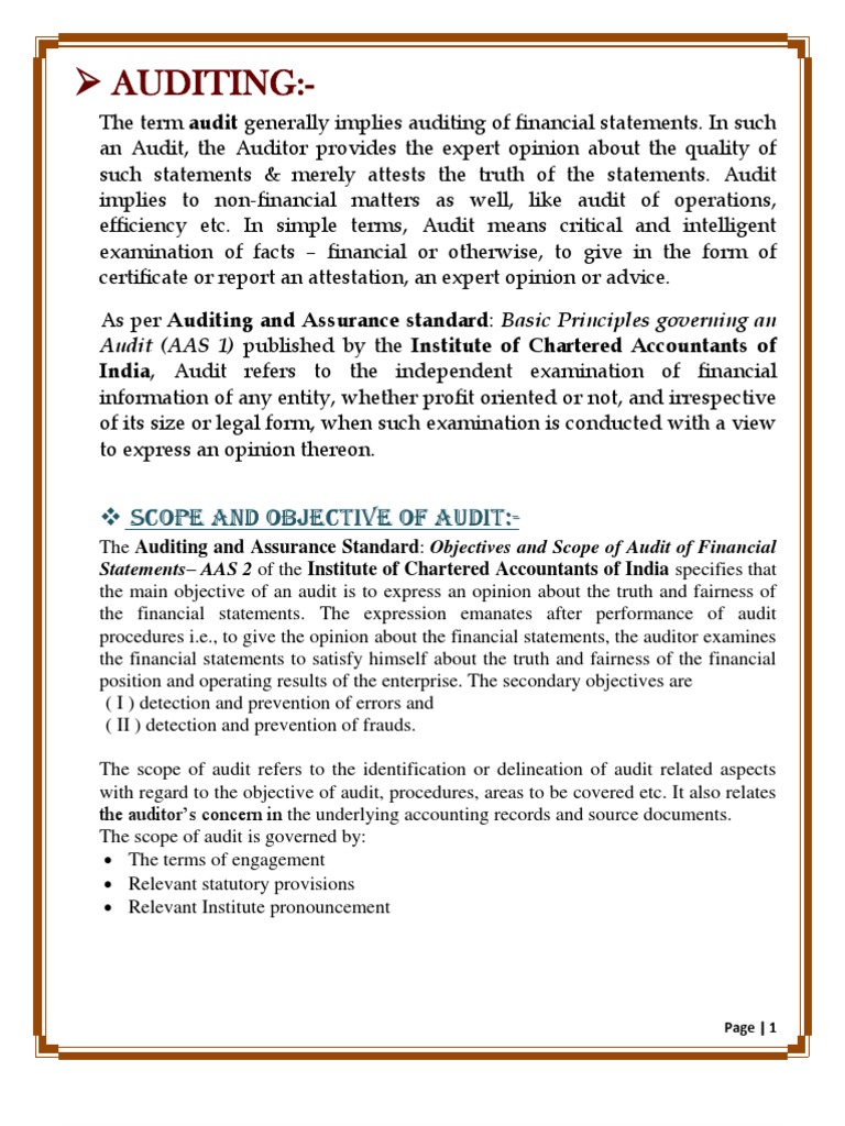 Auditing:-: Scope and Objective of Audit | PDF | Financial Audit ...