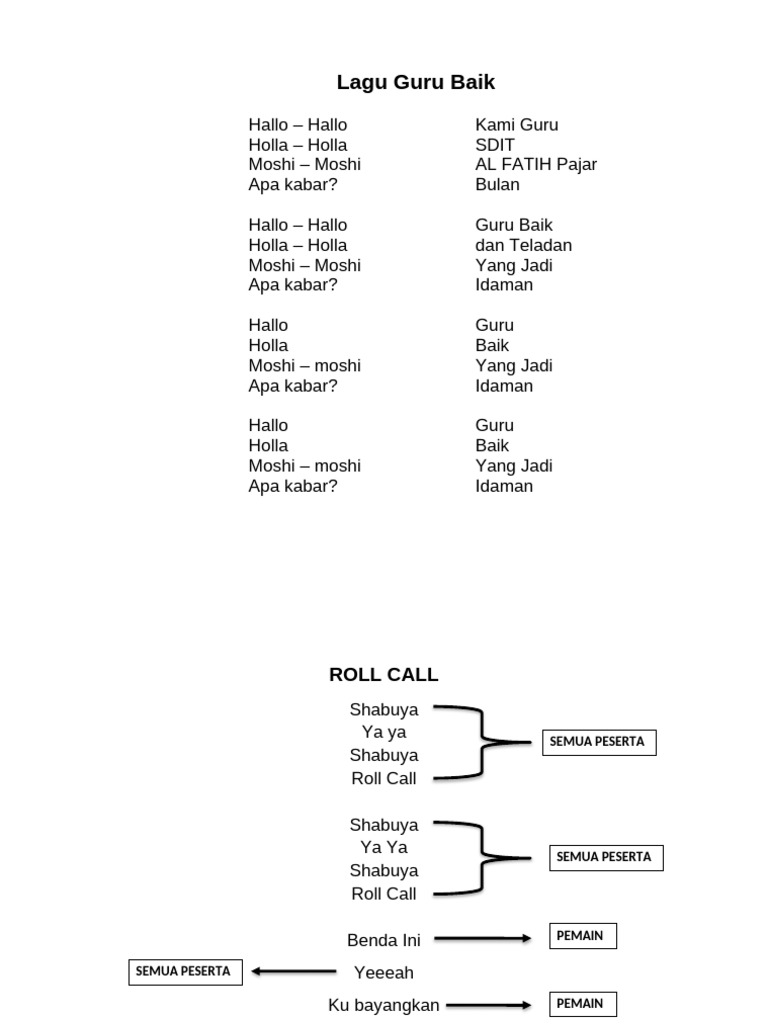 Lagu Guru Baik dan roll call | PDF