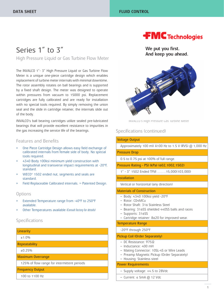 1 To 3 Inch High Pressure Liquid or Gas Turbine Flow Meter | PDF