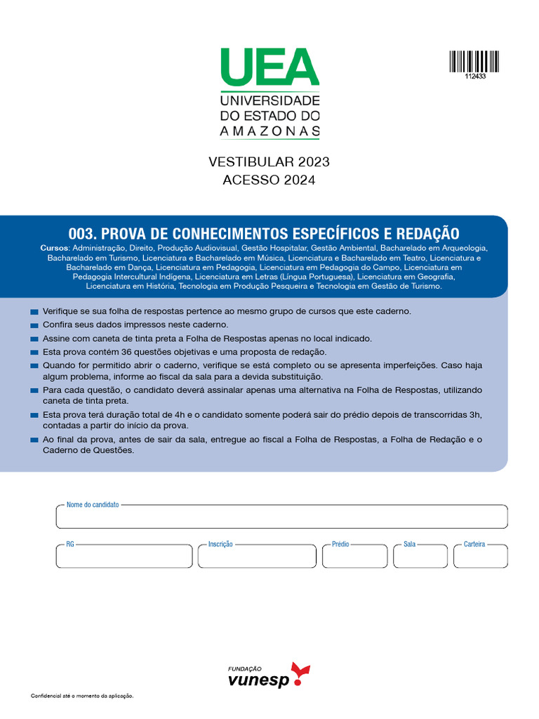 UEA 2023 Esp Hum Prova | PDF