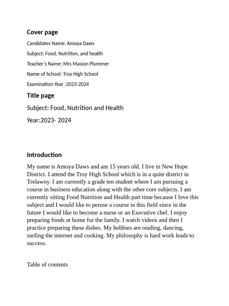 Sba Foods and Nutrition | PDF