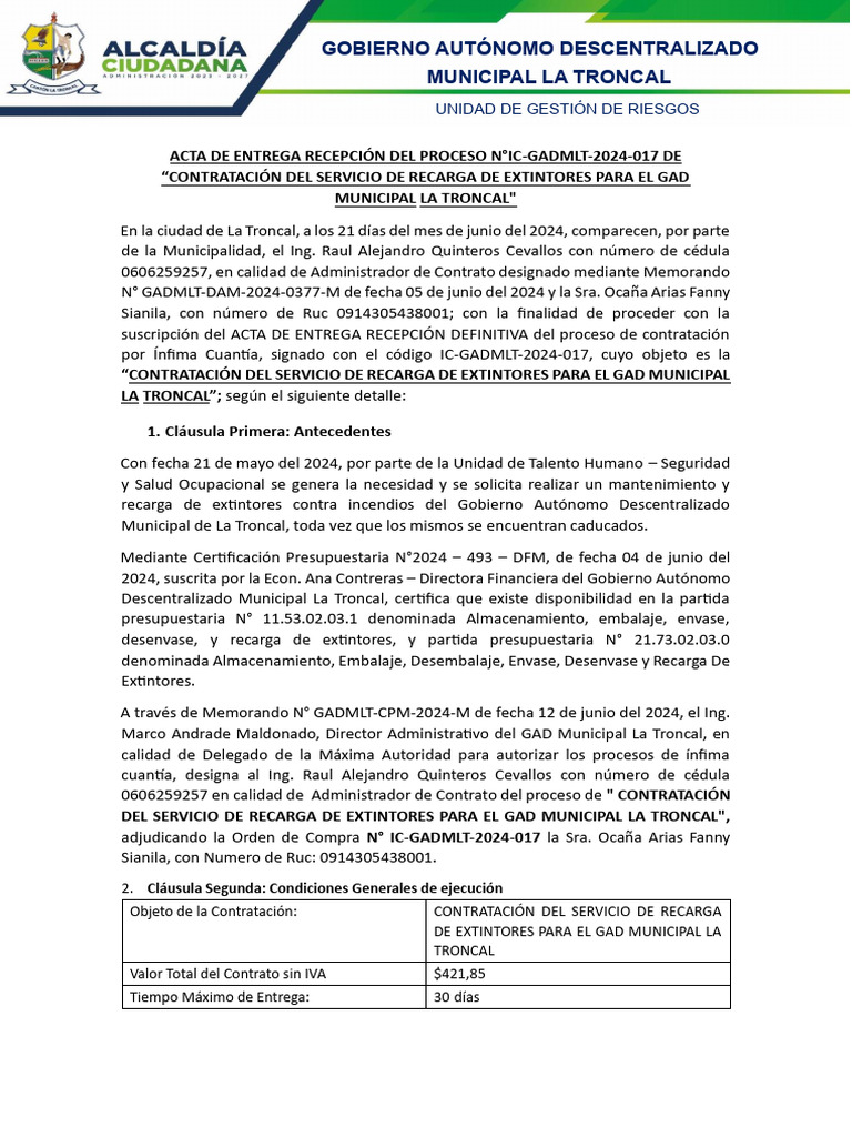 acta_entrega_recepciÓn-signed-signed LA TRONCAL-signed (1) | PDF