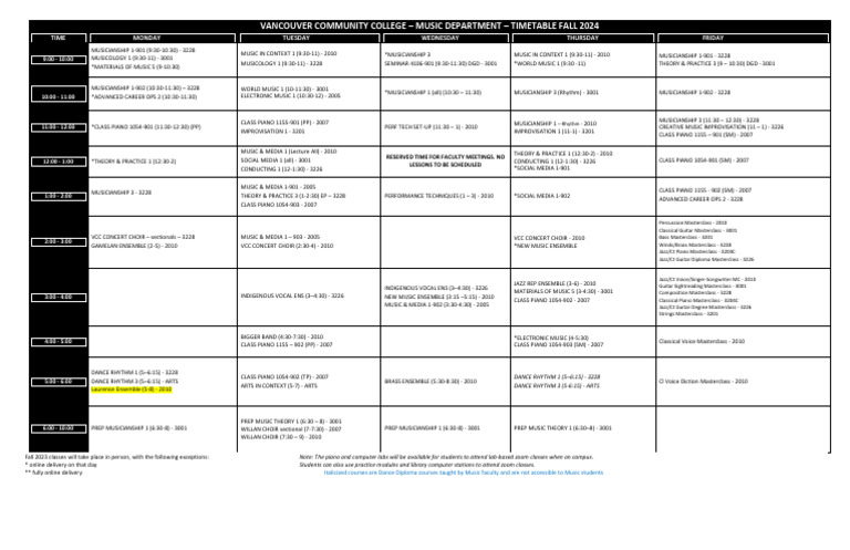 Fall 2024 Timetable - Draft 4 | PDF