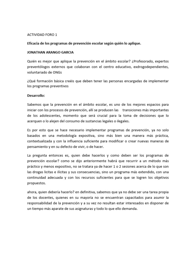 Foro 1 Eficacia De Los Programas De Prevención Escolar Según Quién Lo 1035