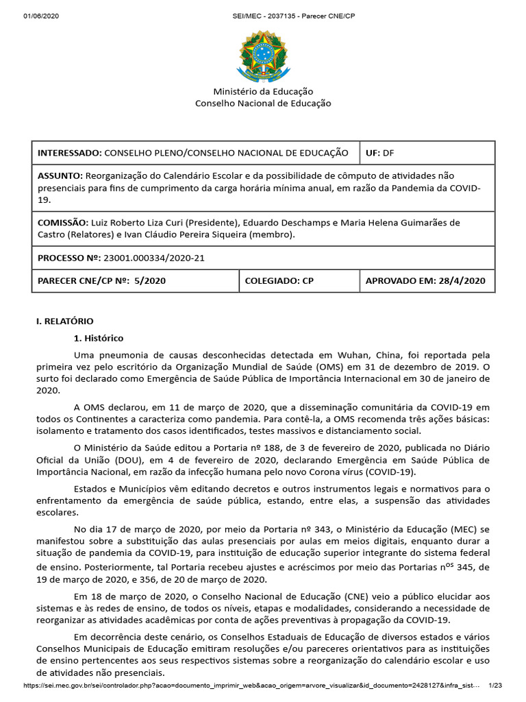 Normativas Parecer Homologado Cne | PDF