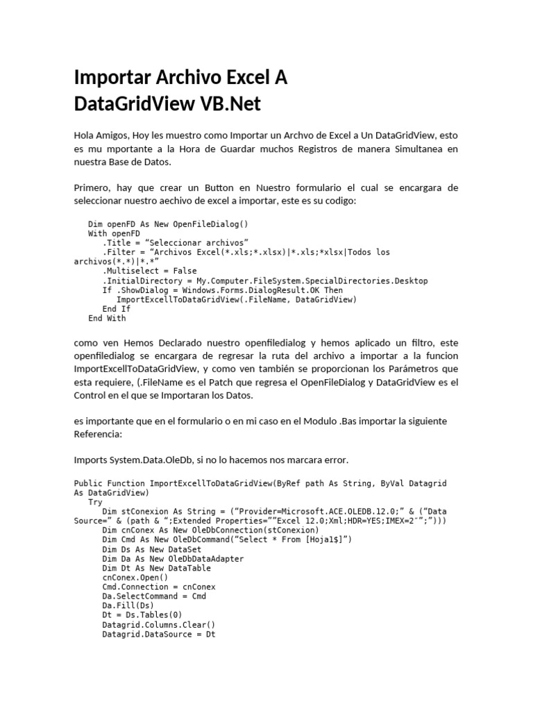 Importar Archivo Excel A DataGridView | PDF
