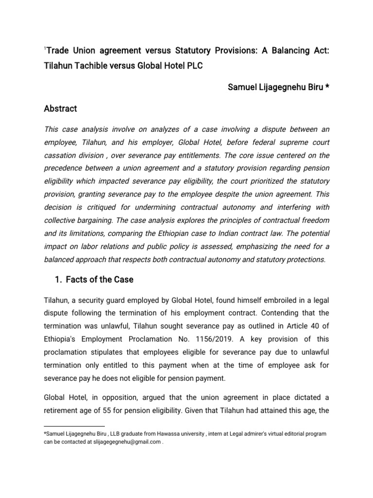 Union Agreement vs. Statutory Law Case Analysis | PDF | Employment ...