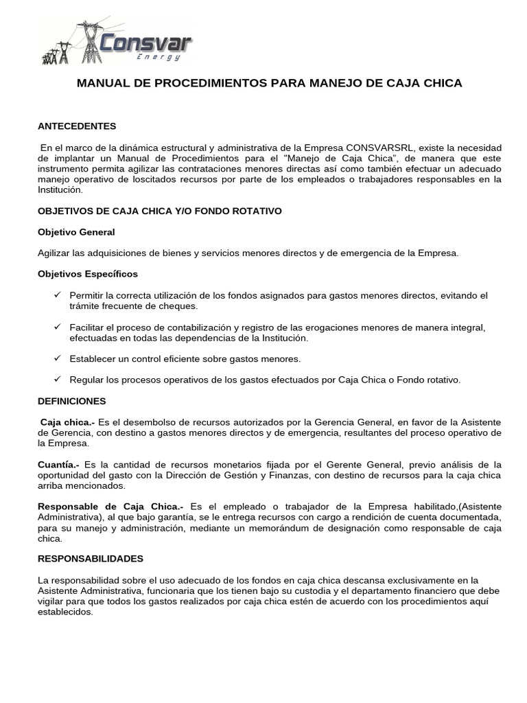 Manual de Procedimientos para Manejo de Caja Chica | PDF Manual de Procedimientos para Manejo de Caja Chica | PDF