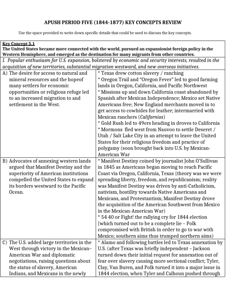 Period Five Key Concept Framework Filled in | PDF