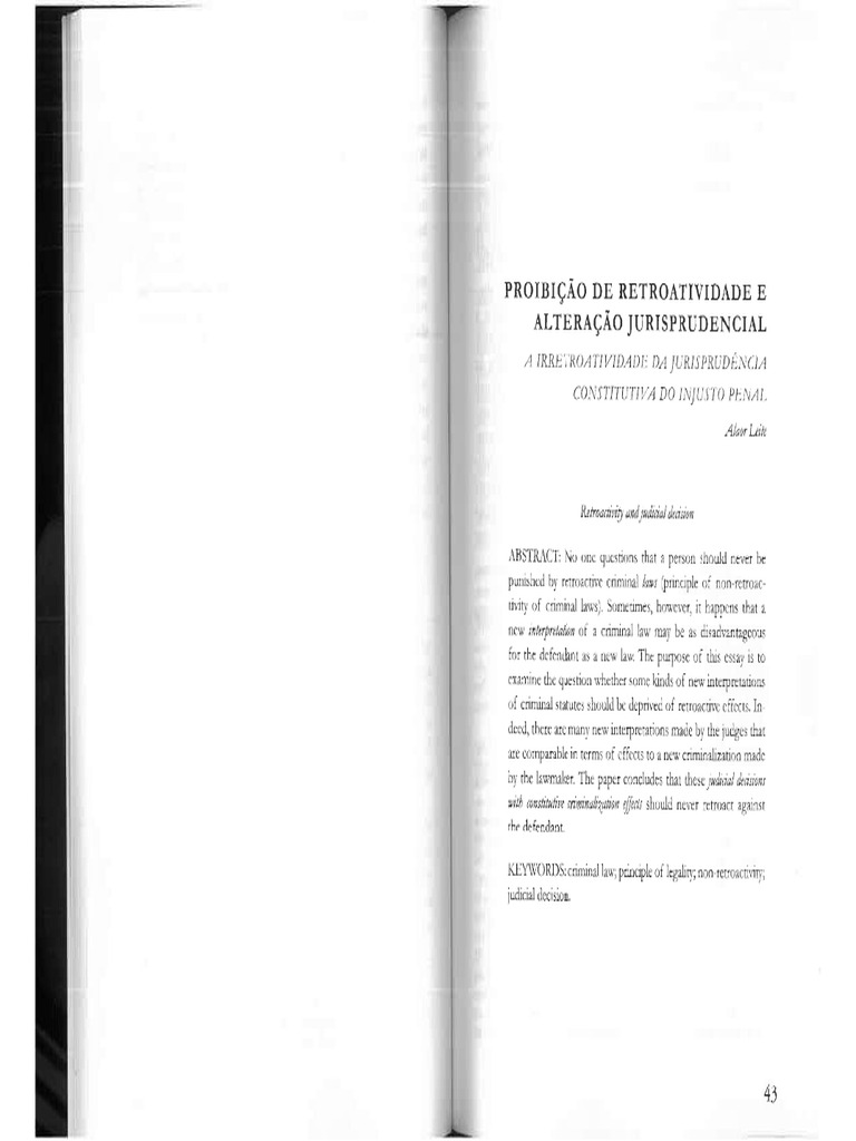 LEITE, Alaor. Proibição de Retroatividade e Alteração Jurisprudencial | PDF