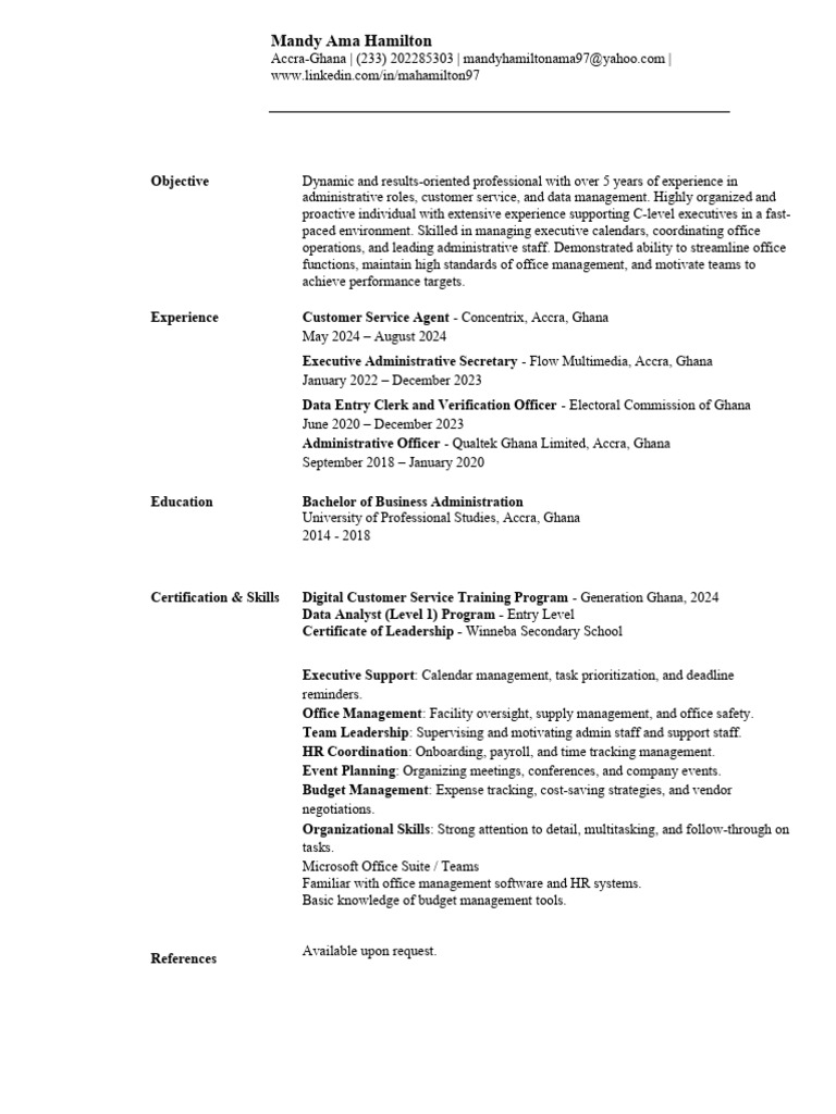 Resume - Mandy Ama Hamilton | PDF | Computing | Business
