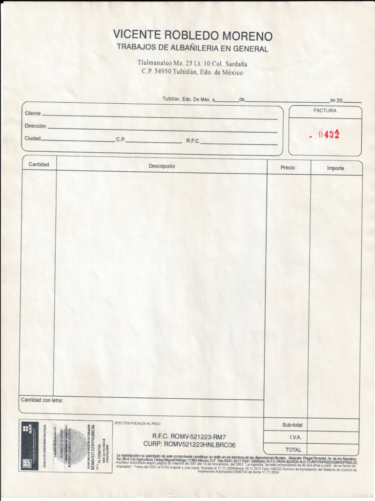 VICENTE ROBLEDO TRABAJOS DE ALBAÑILERÌA | PDF