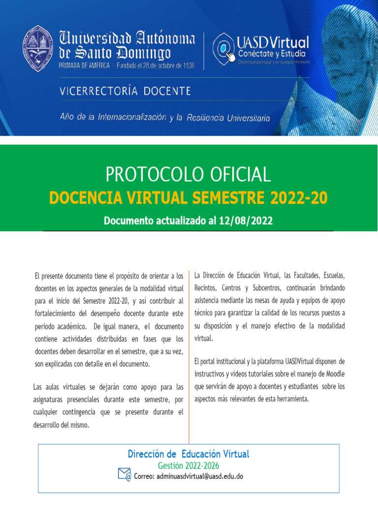 Protocolo Docencia Virtual Uasd 2022-2. V1 | PDF