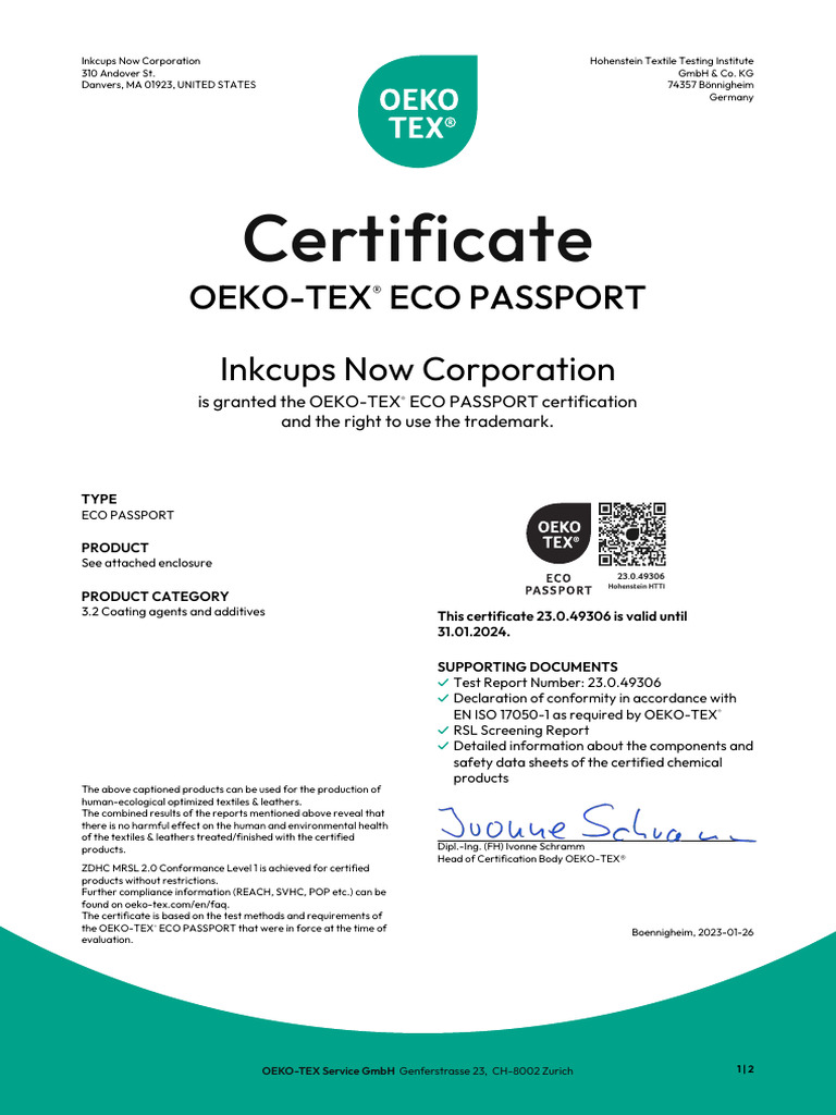 EB Solvent - Oeko Tex Report - 2023 | PDF