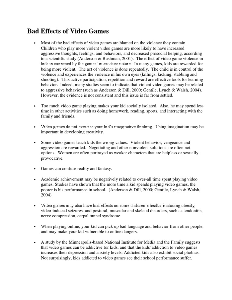 Bad Effects of Video Games | PDF