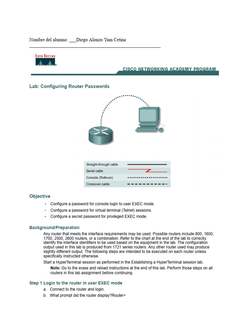 Lab_3_Configuring Router Passwords | PDF