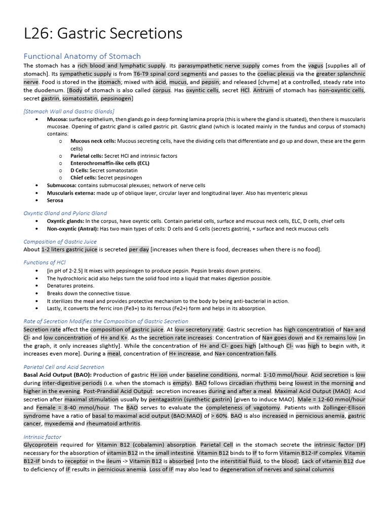 L26 Gastric Secretions | PDF