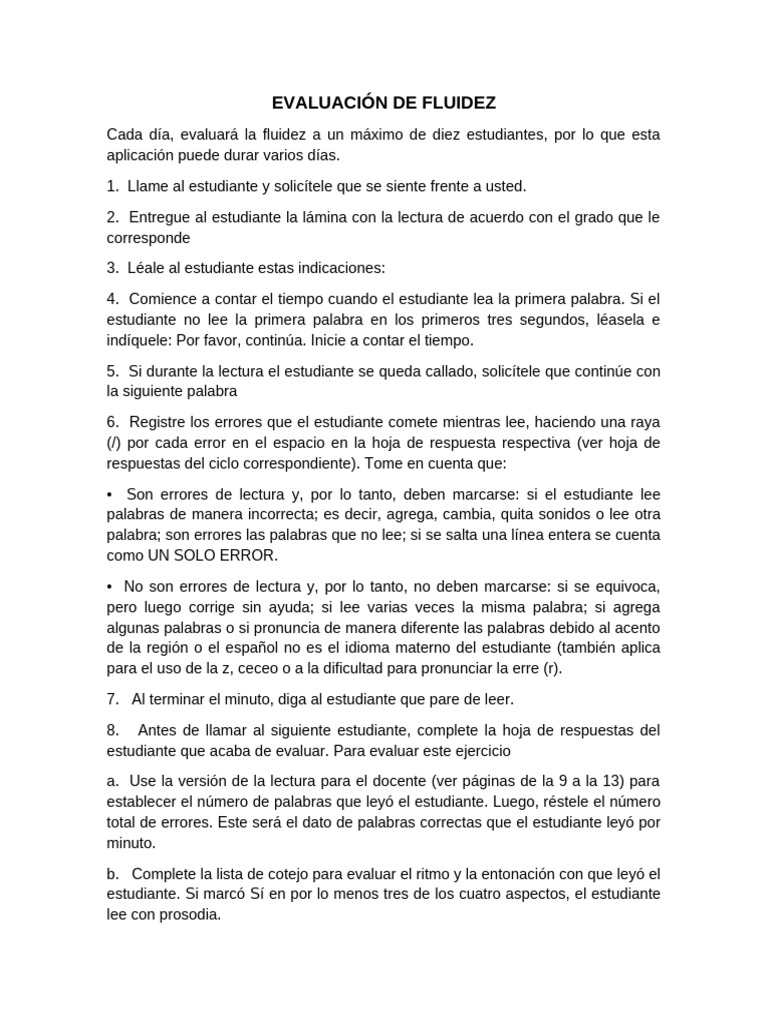 Evaluación de Fluidez | PDF