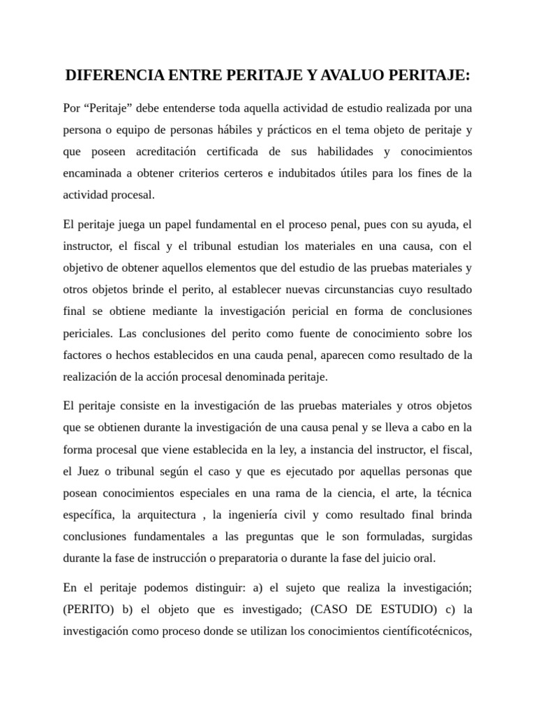 Diferencia Entre Peritaje y Avaluo Peritaje | PDF