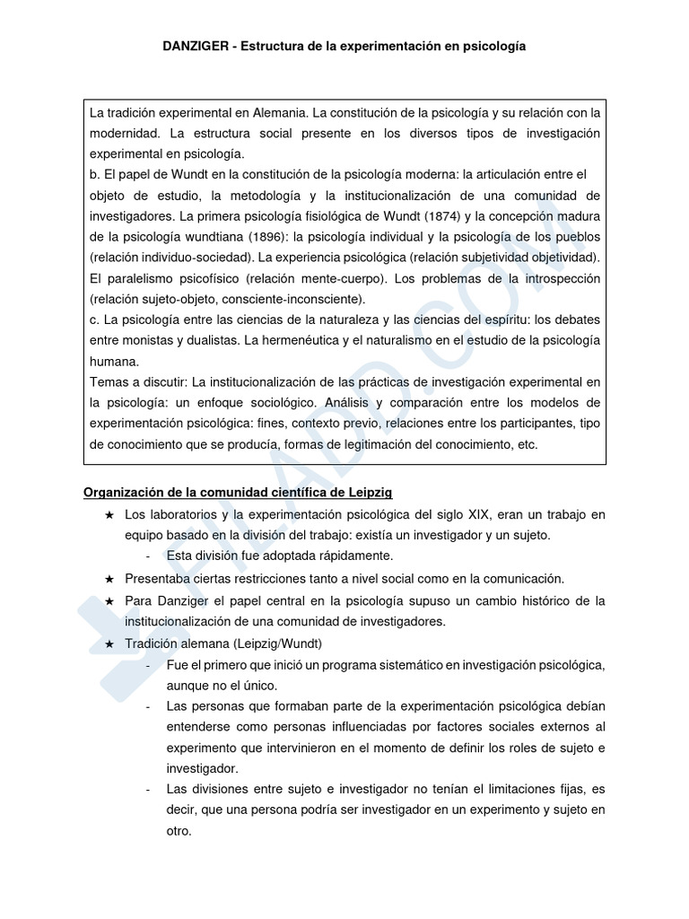 DANZIGER - Estructura de La Experimentacion en Psicologia | PDF