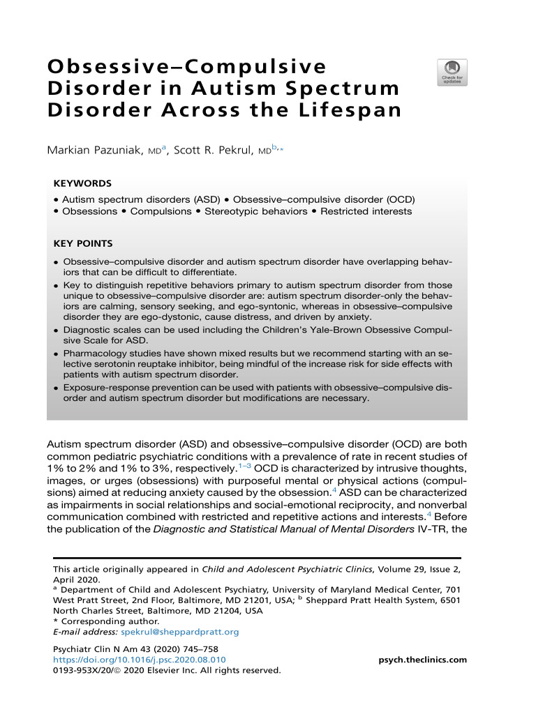 Obsessive Compulsive Disorder in Autism Spectrum - 2020 - Psychiatric ...