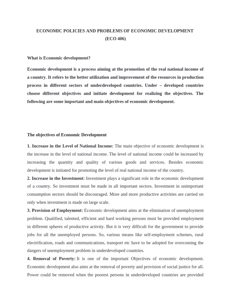 Policies and Problems of Economic Development | PDF