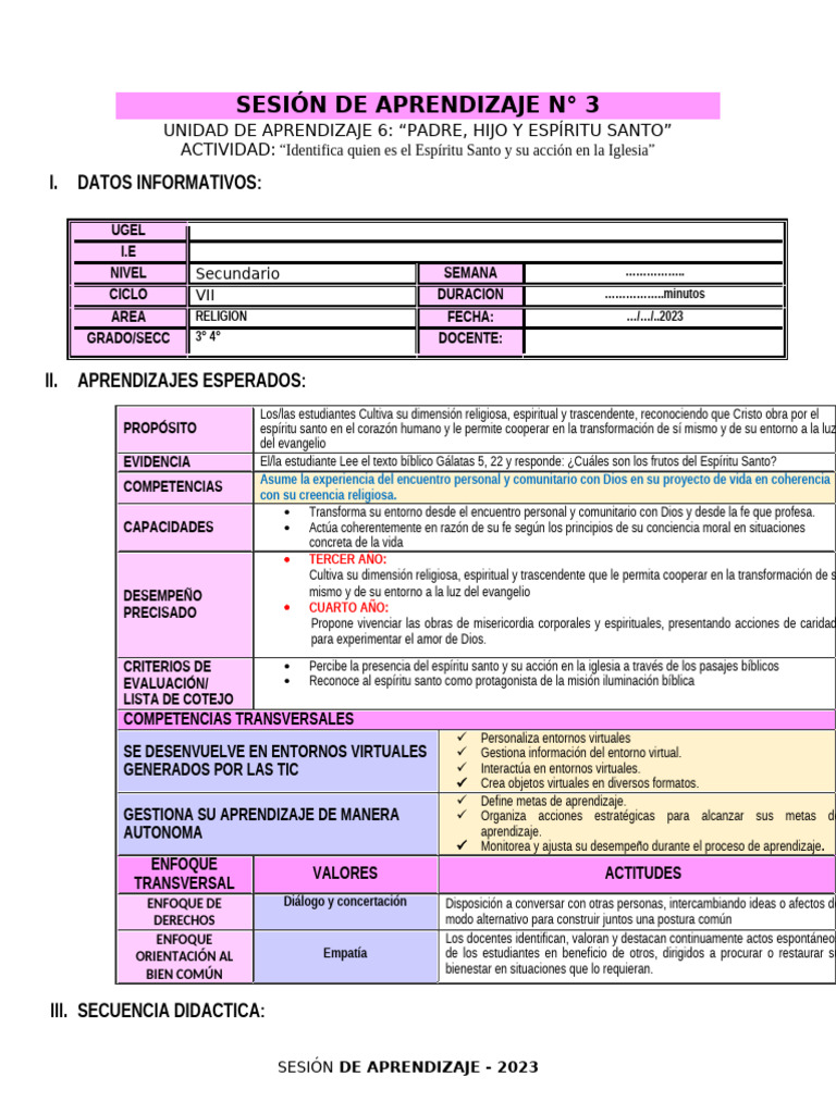 SESION RELIGION 3° 4° SEC-SEMANA 03 UNI 6 | PDF