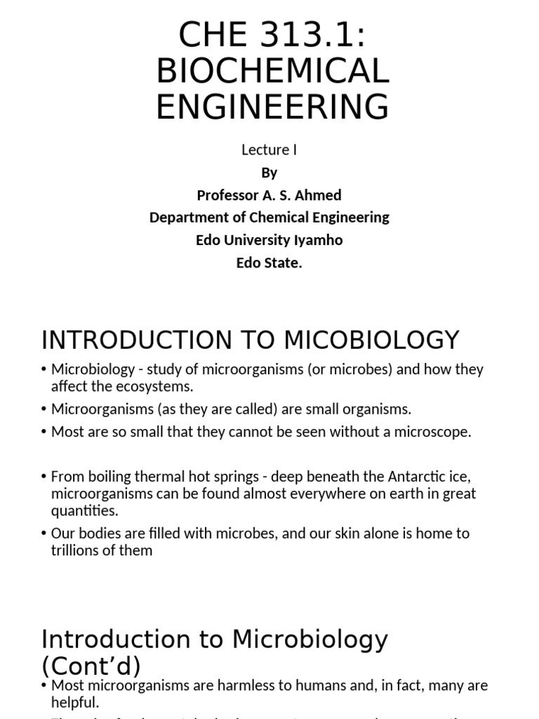 Biochemical Engineering 313 MODULE 1 | PDF