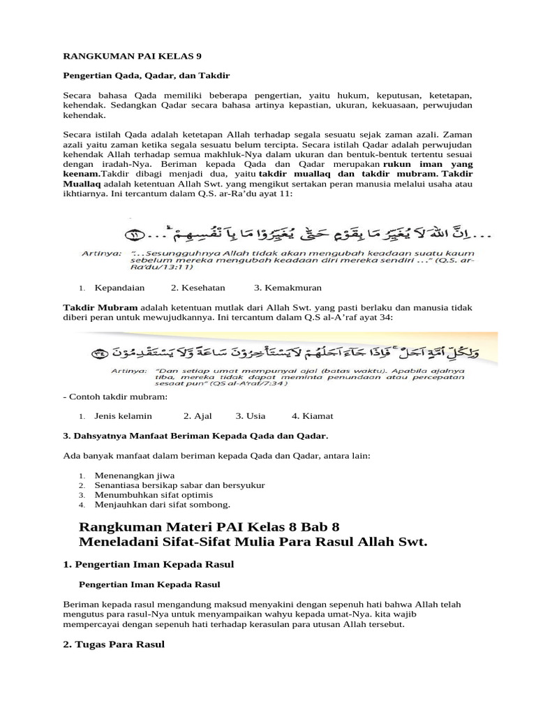 Rangkuman Pai Kelas 9 | PDF