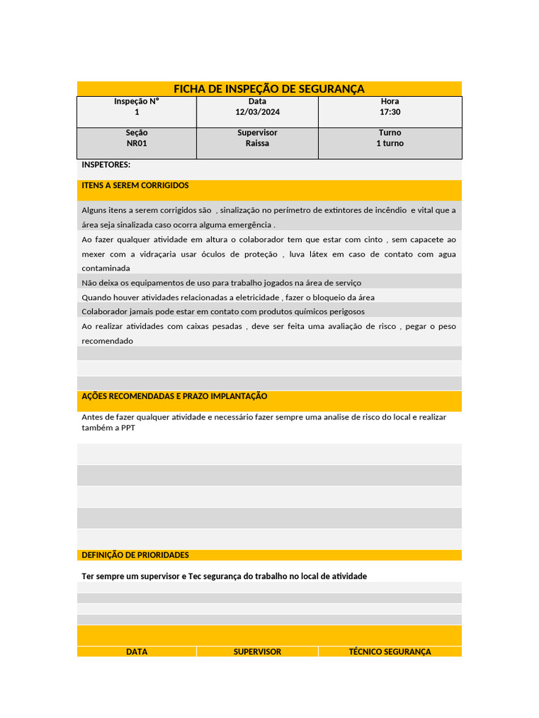 Anexo 2 - Folha Reposta - Ficha de Inspeção | PDF