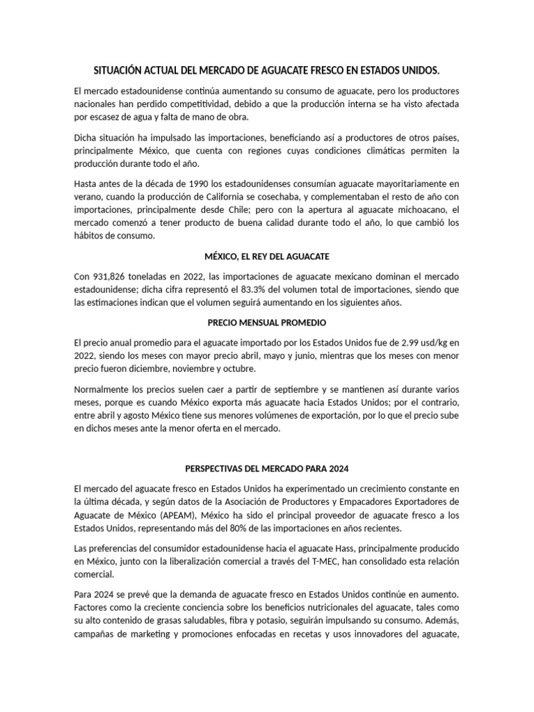 Acuerdo de Mexico y Eeuu Sobre El Aguacate | PDF | Aguacate | México