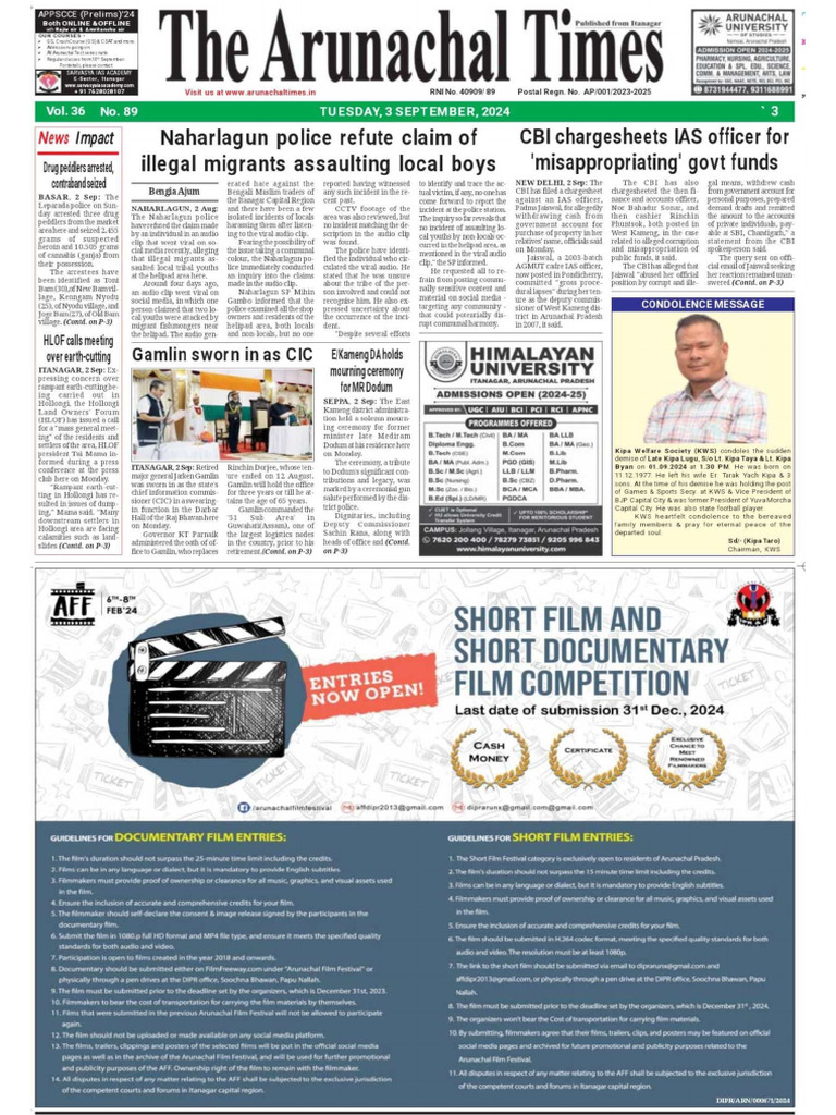 Arunachal Times 03 Sept 2024 9 10 Am | PDF