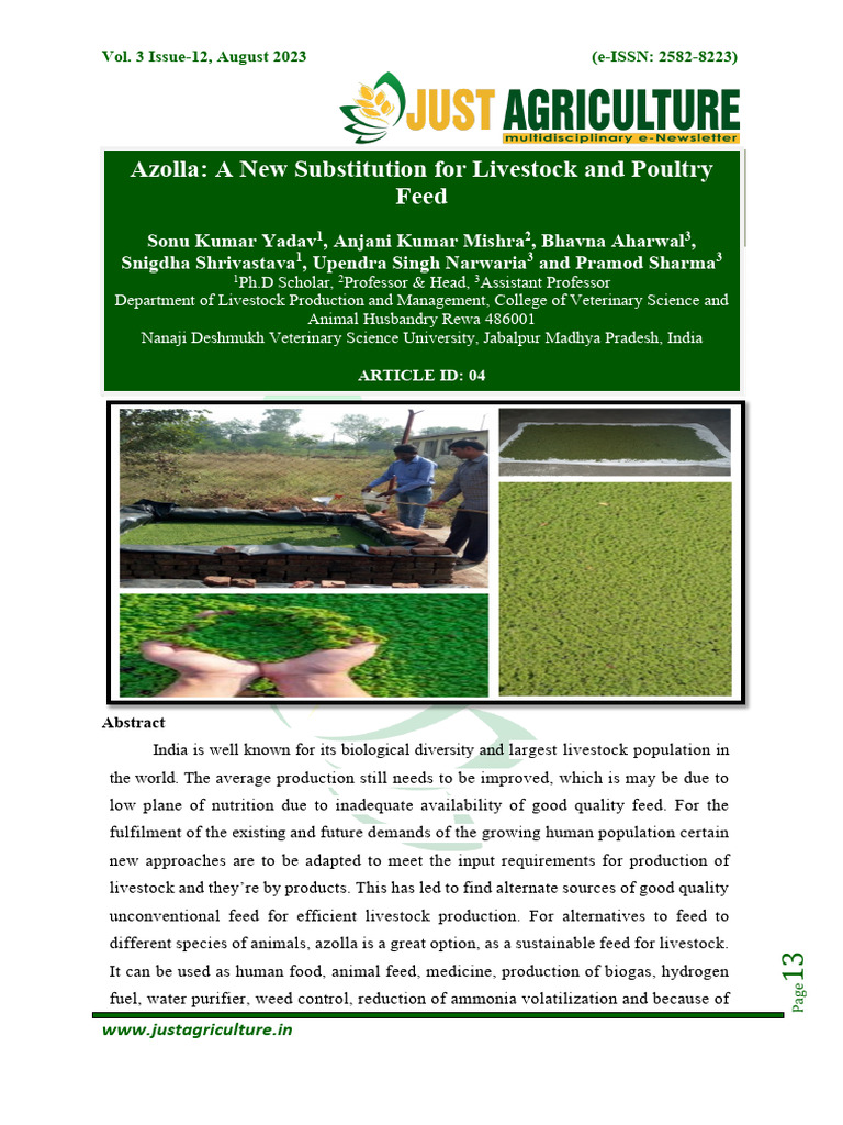 Azolla - A New Substitution For Livestock and Poultry Feed | PDF