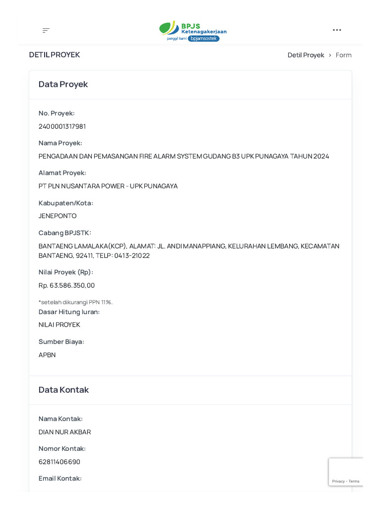BPJamsostek - Detil Proyek | PDF