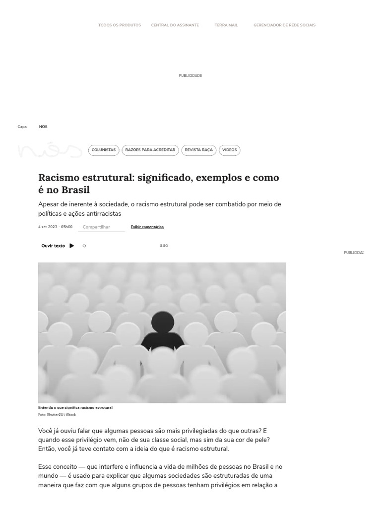 Racismo Estrutural - Significado, Exemplos e Como É No Brasil | PDF