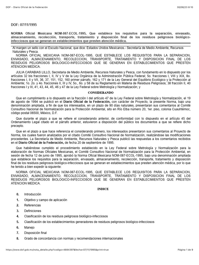 Nom 087 Manejo de Rpbi | PDF