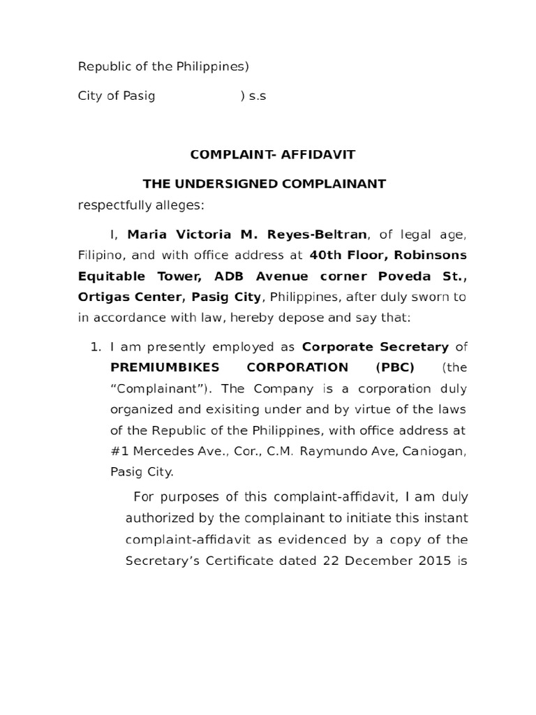 Complaint and Complaint Affidavit | PDF