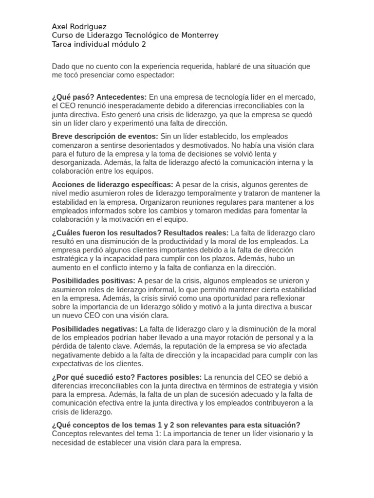 Tarea Módulo 2 | PDF | Liderazgo | Crecimiento personal y profesional