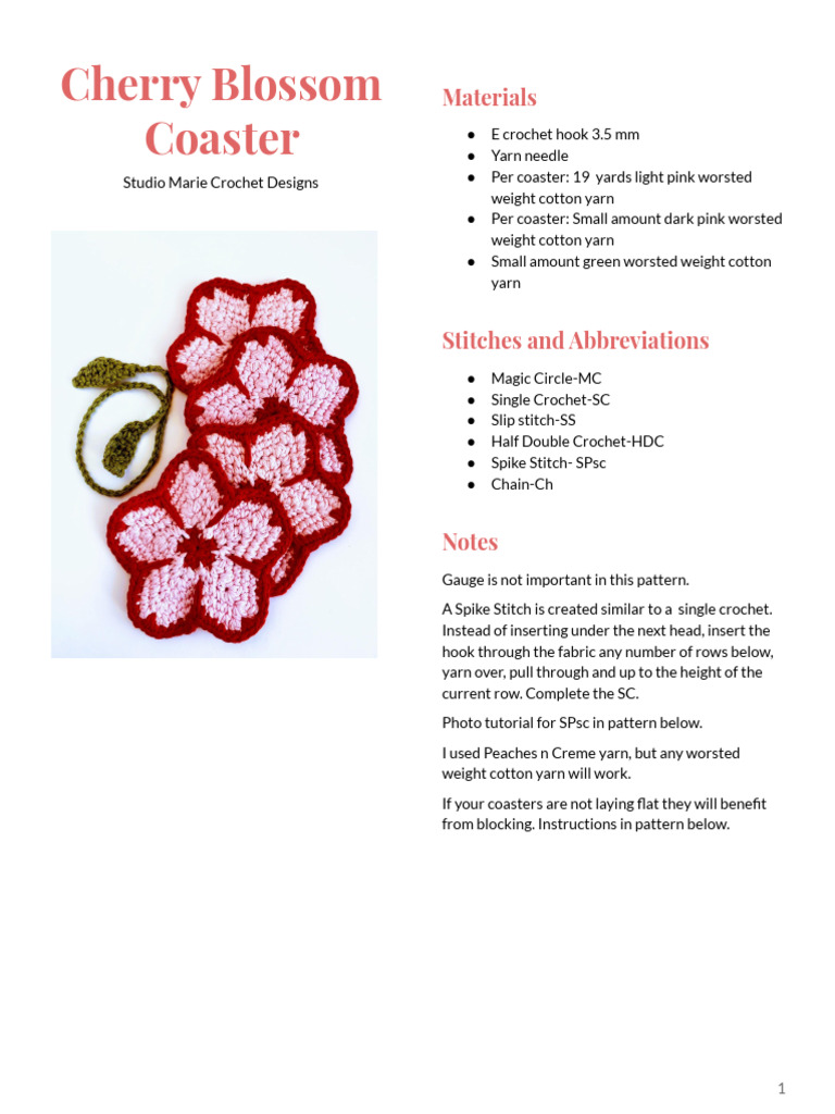 Cherry Blossom Coaster | PDF