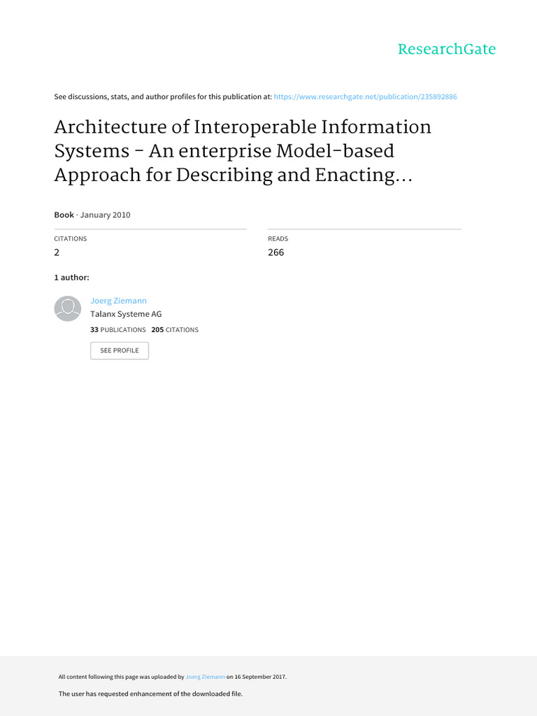 Architecture of Interoperable Information Systems-An Enterprise Model Based Approach For ...