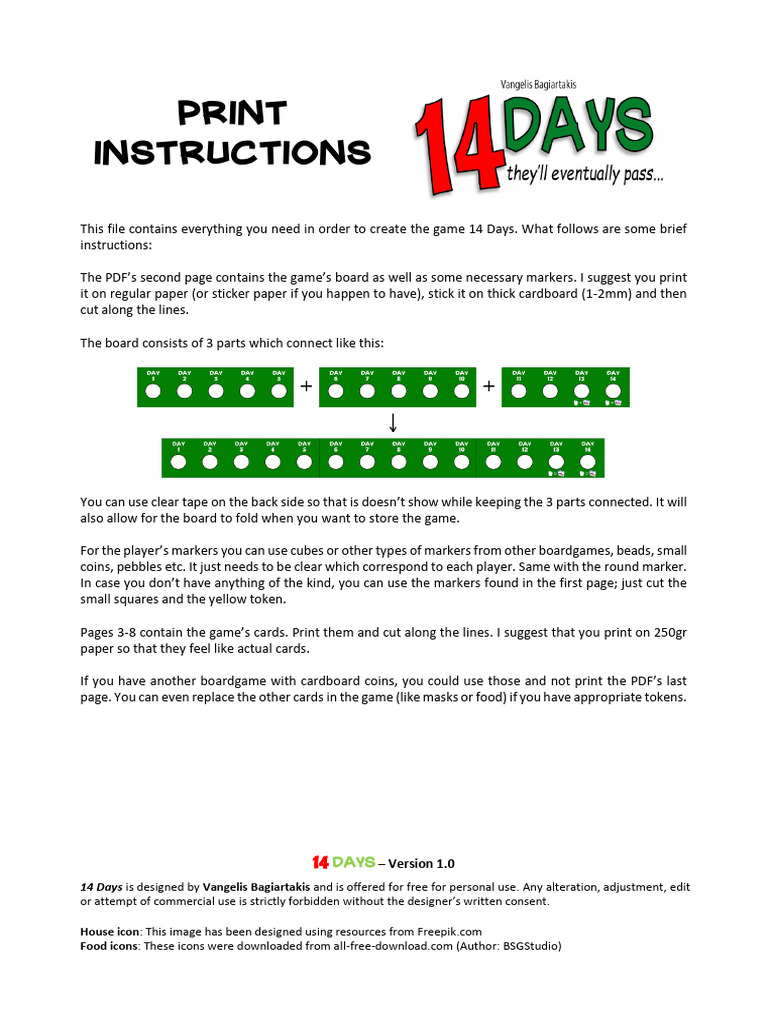 14 Days - Game Components & Print Instructions | PDF