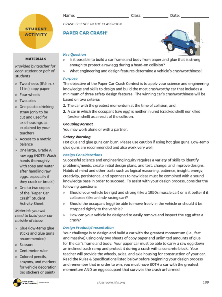 Paper Car Crash!: Student Activity | PDF