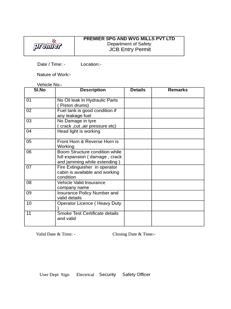 JCB Check List | PDF