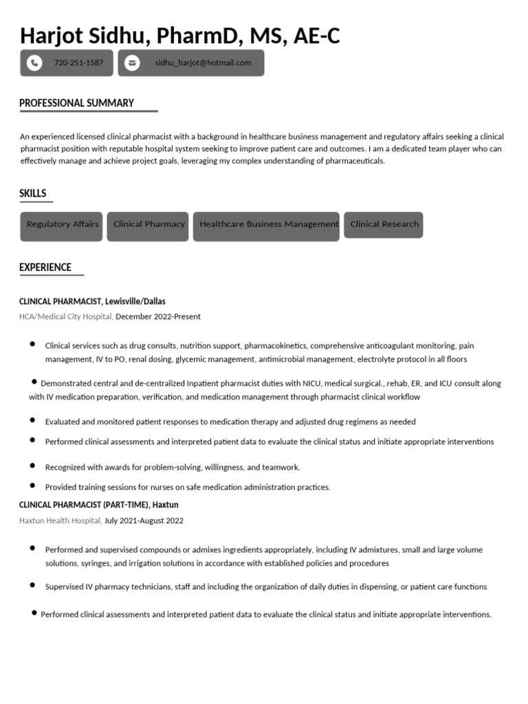 Harjot - Sidhu - Resume Clinical | PDF