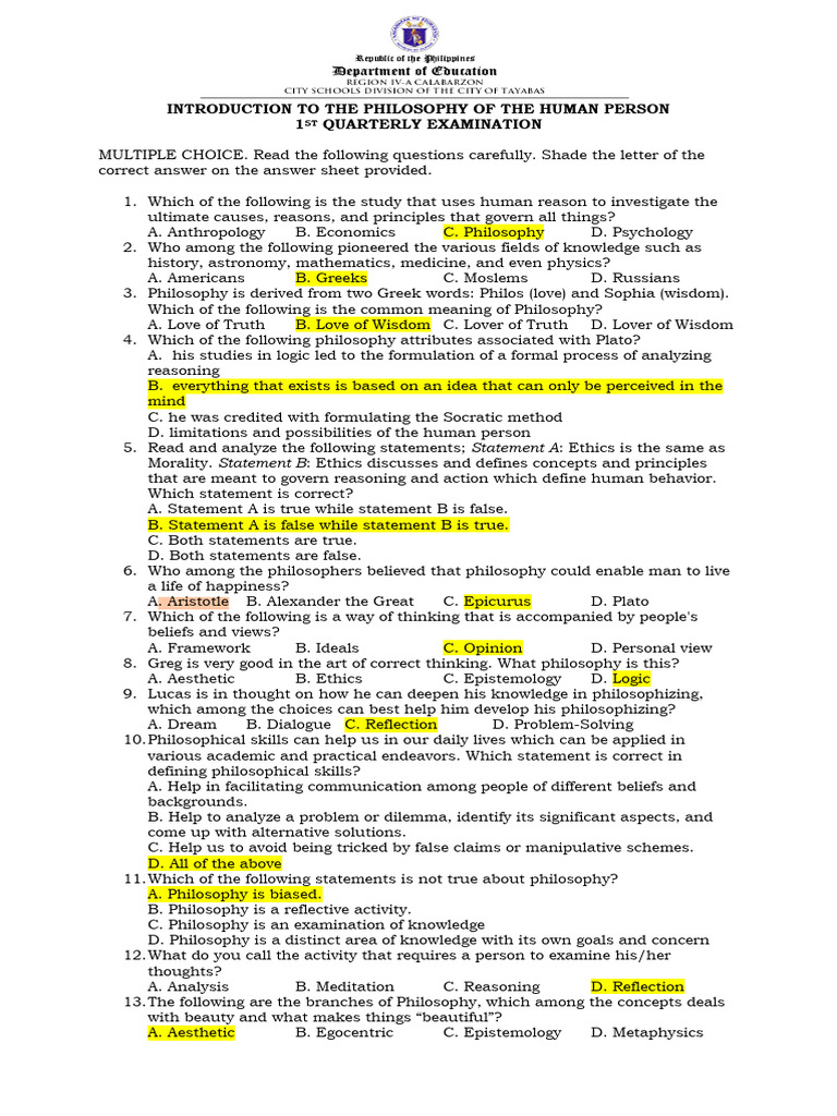 1st Quarter Examination REVISED | PDF