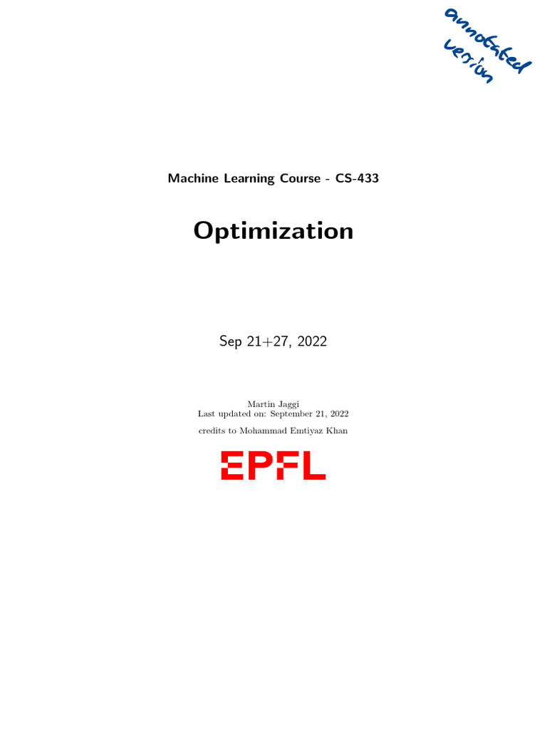 Optimization - EPFL ML | PDF