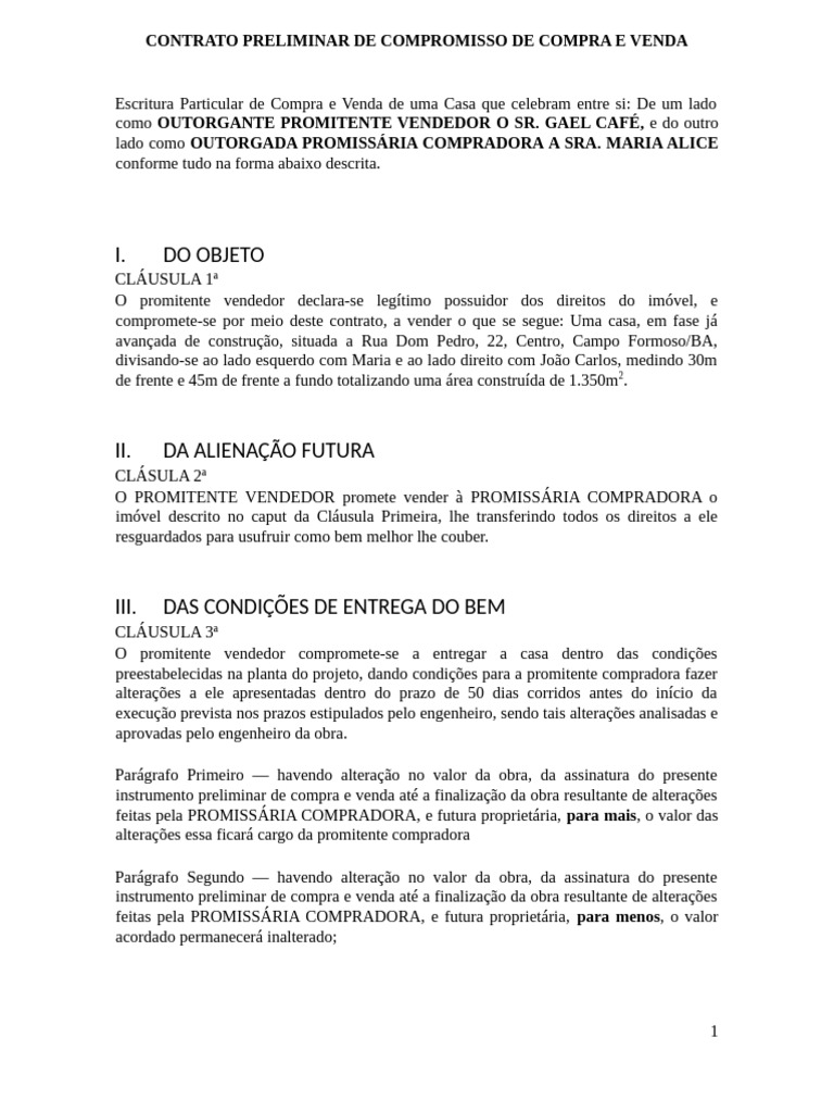 Contrato Preliminar de Compra e Venda Carol Braulio | PDF
