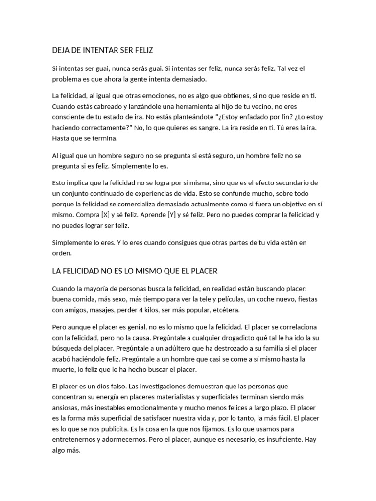 Deja de Intentar Ser Feliz | PDF
