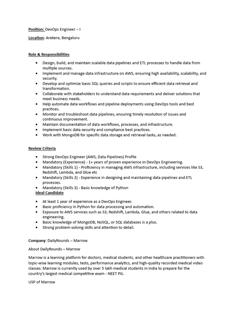 JD - DevOps Engineer | PDF